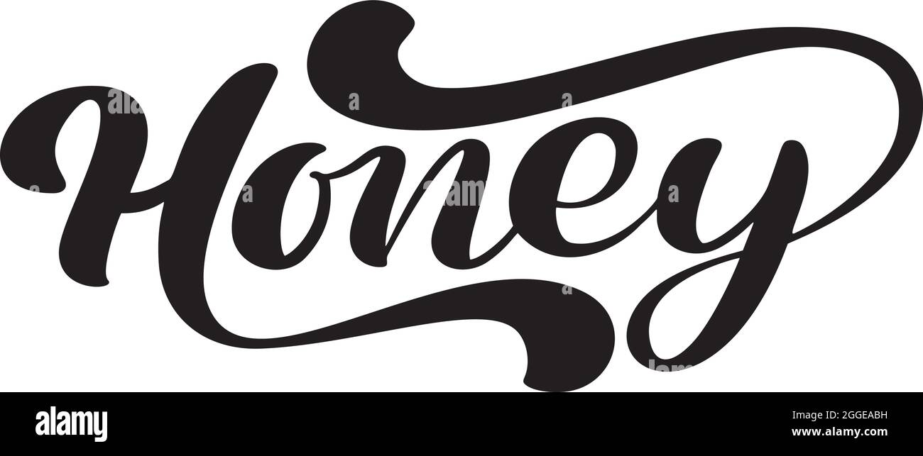 Honey calligraphy lettering text. Vector bee hand lettering word in ...