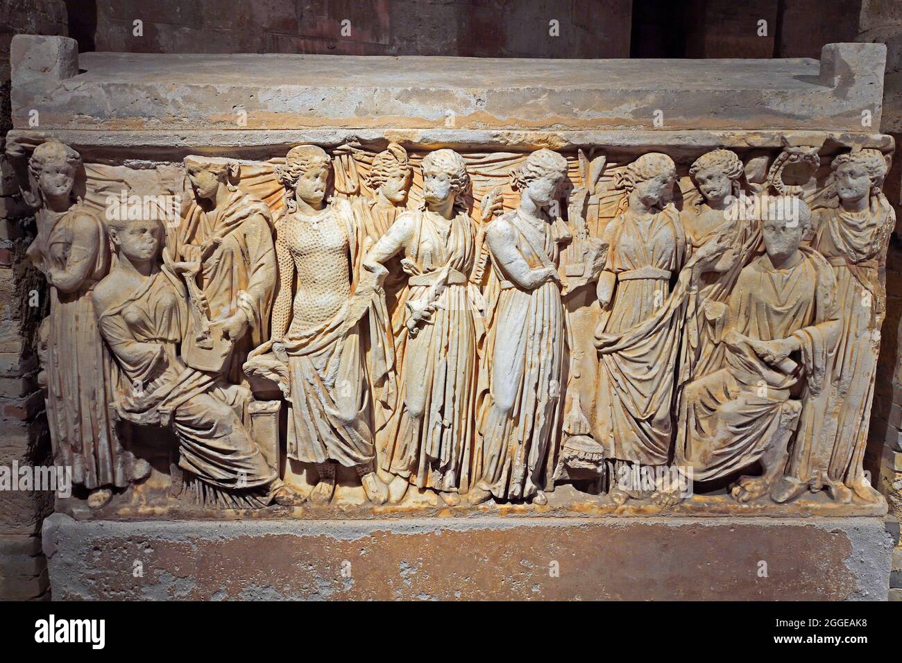 Historic coffins in the crypt of Palermo Cathedral, Sicily, Italy Stock ...