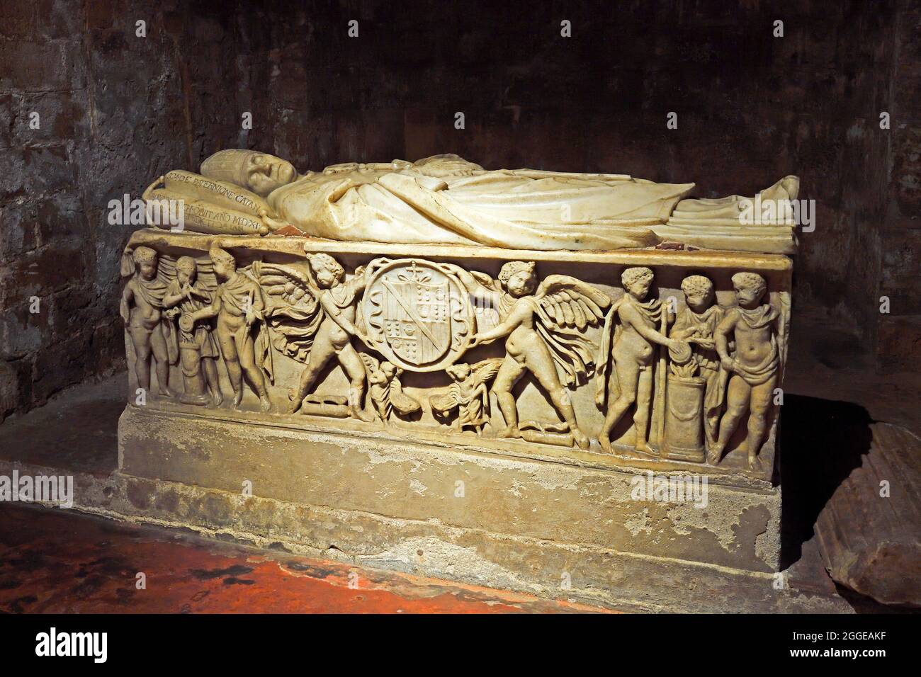 Historic coffins in the crypt of Palermo Cathedral, Sicily, Italy Stock ...