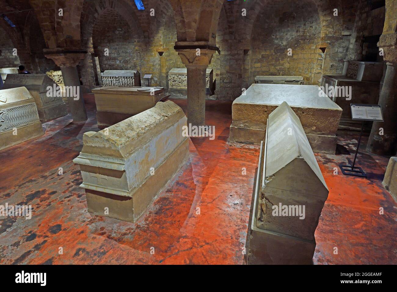 Historic coffins in the crypt of Palermo Cathedral, Sicily, Italy Stock ...