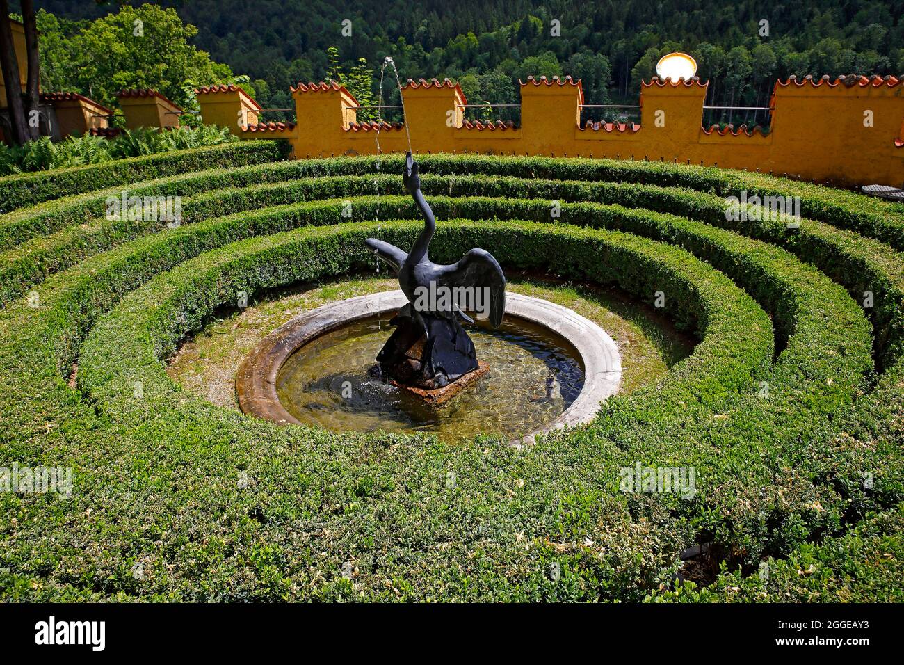 Swan fountain, Hohenschwangau Castle gardens, Schwangau, Koenigswinkel ...
