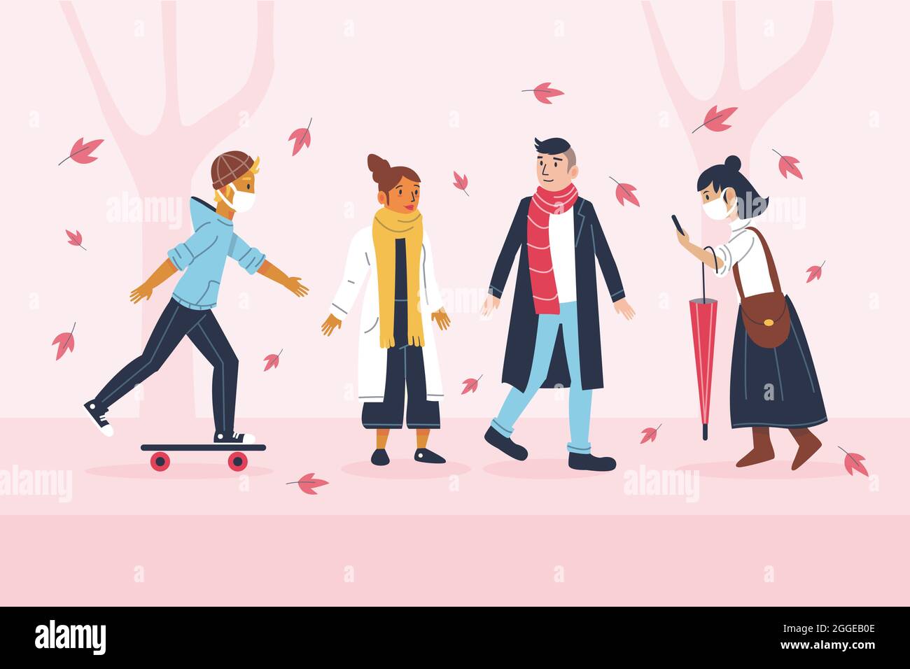 Hand drawn flat people in autumn Vector illustration Stock Vector Image ...