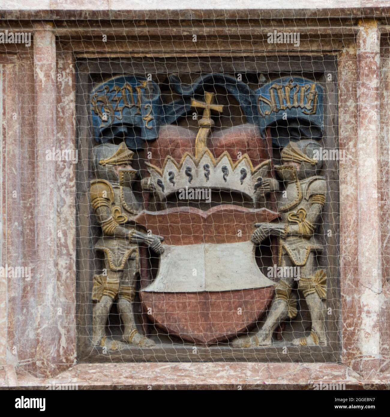 Coat of arms relief, Austrian shield crowned by a ducal hat, Goldenes ...