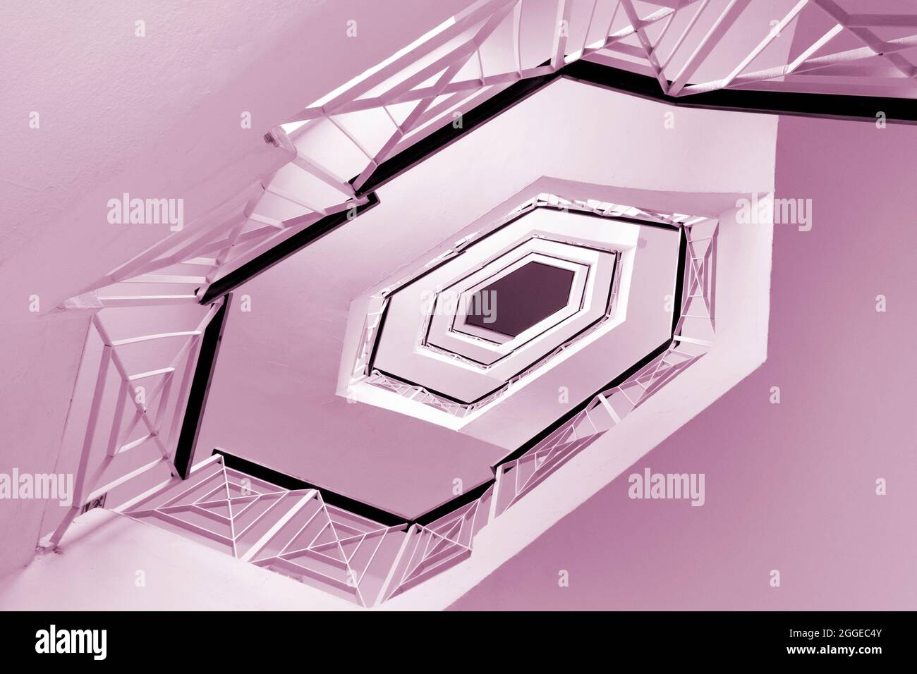 Spiral shaped stairs. Architecture background and vanishing point. No ...