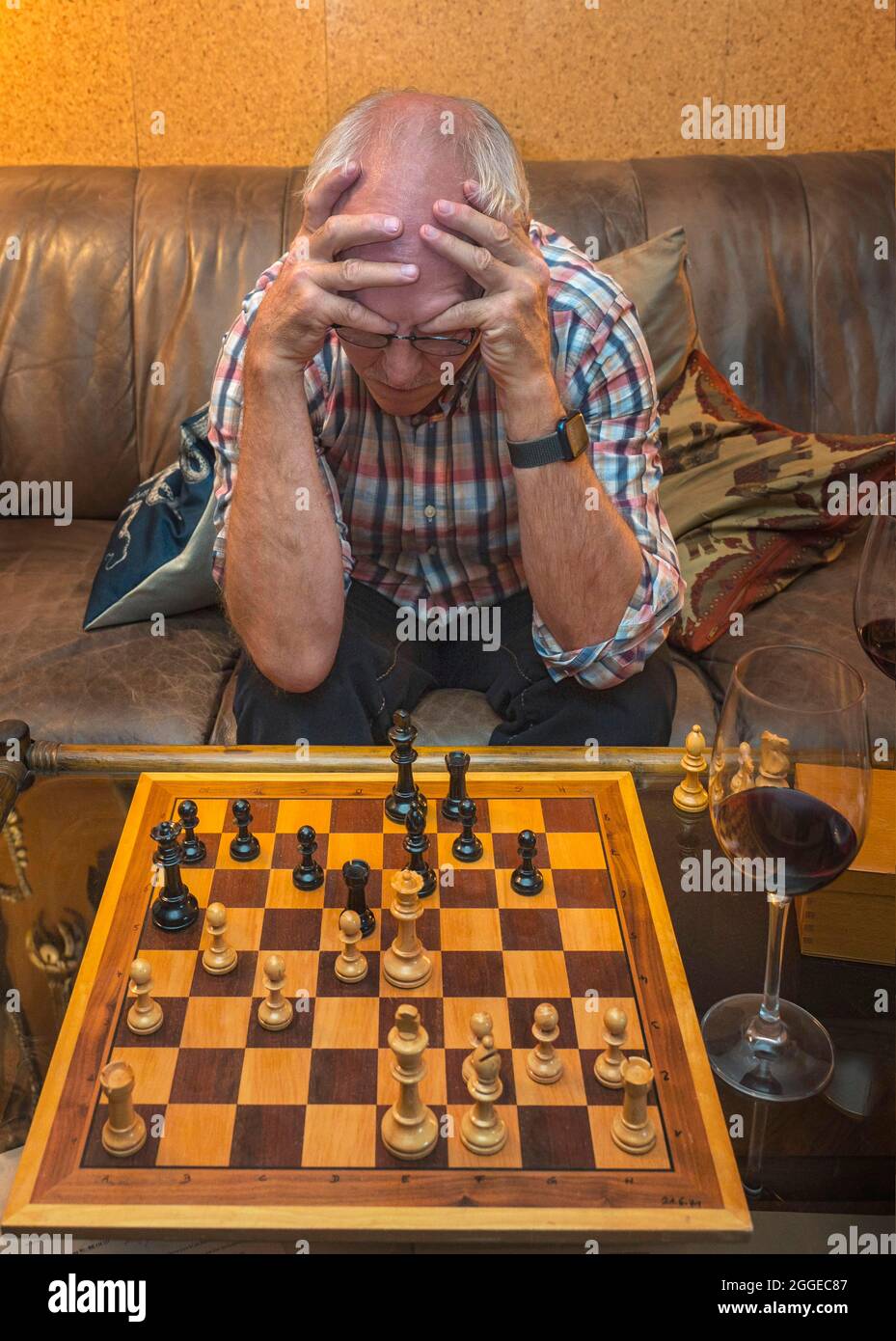 Chess player, brooding, thinking, Munich, Upper Bavaria, Bavaria ...