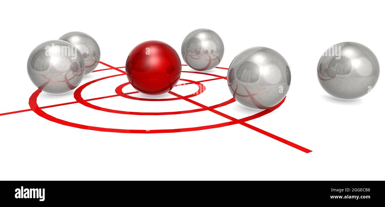 Red metal ball on center of target, 3D rendering Stock Photo - Alamy