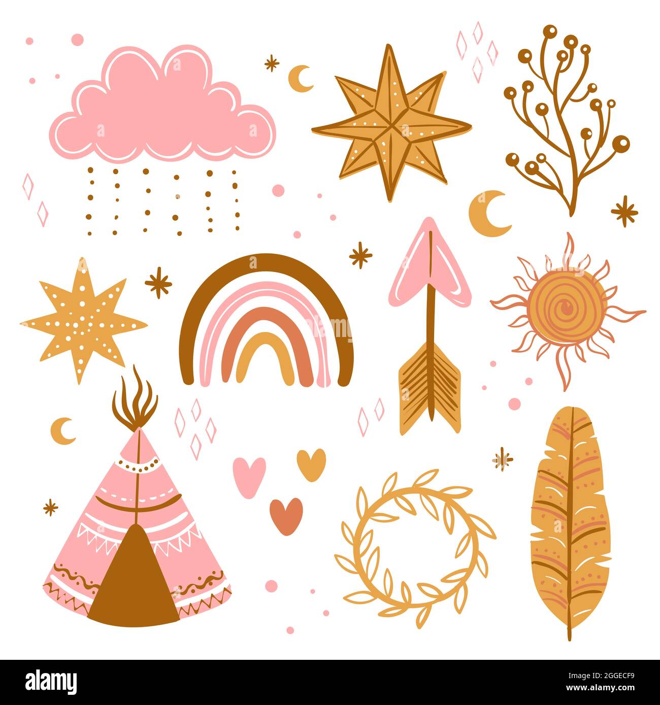 Hand drawn boho elements set Vector illustration Stock Vector Image ...