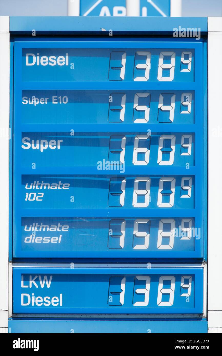 Aral logo and price board at an aral petrol station hi-res stock ...
