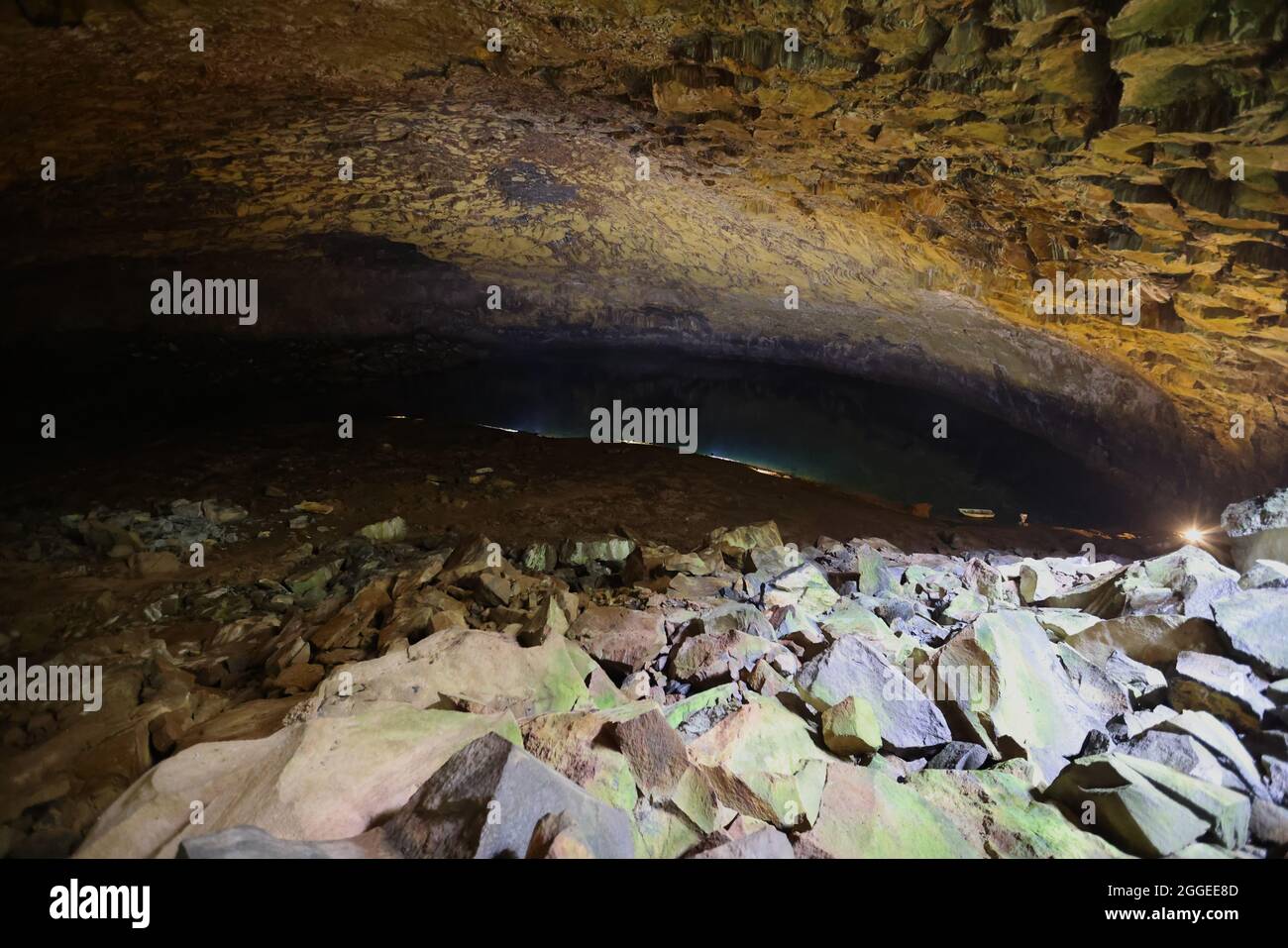 View from inside the volcano in Furna Do Enxofre, Graciosa island ...