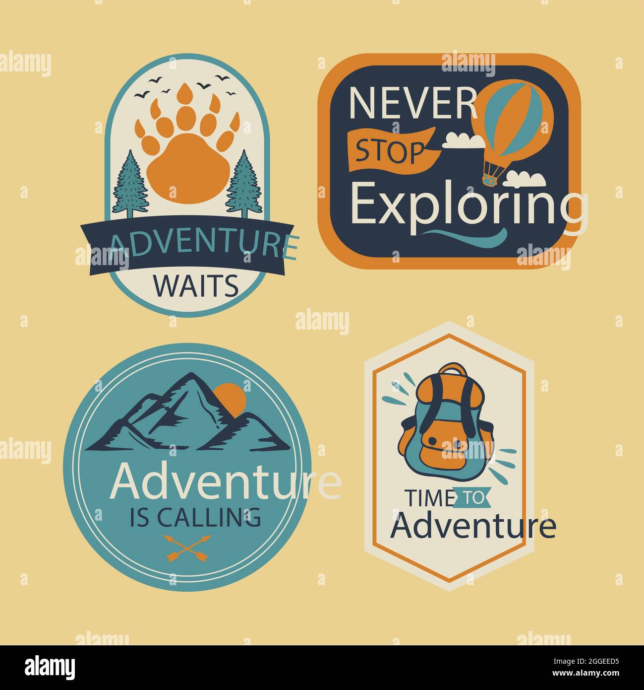 Hand drawn adventure badges Vector illustration Stock Vector Image ...