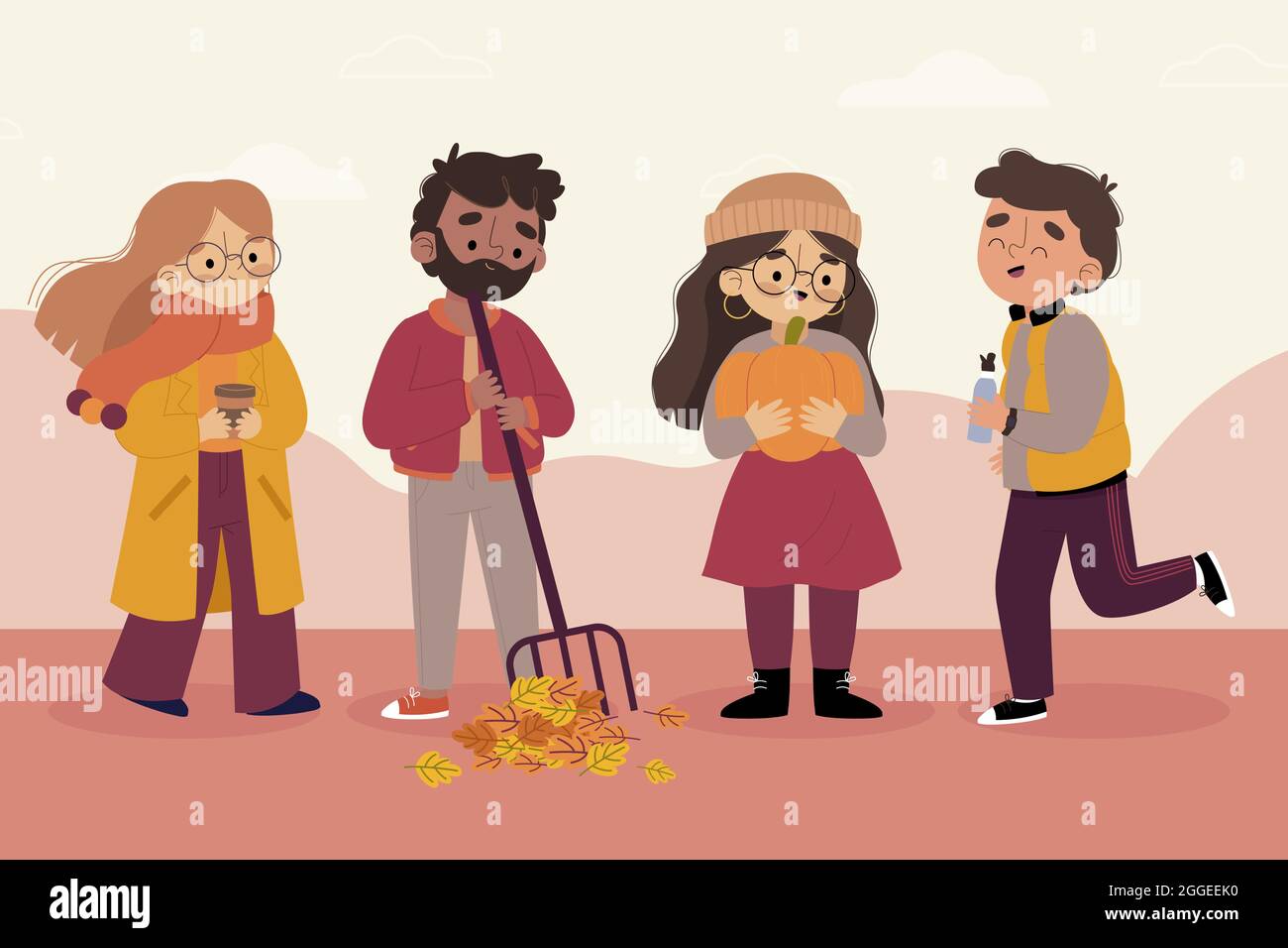 Hand drawn flat people in autumn Vector illustration Stock Vector Image ...