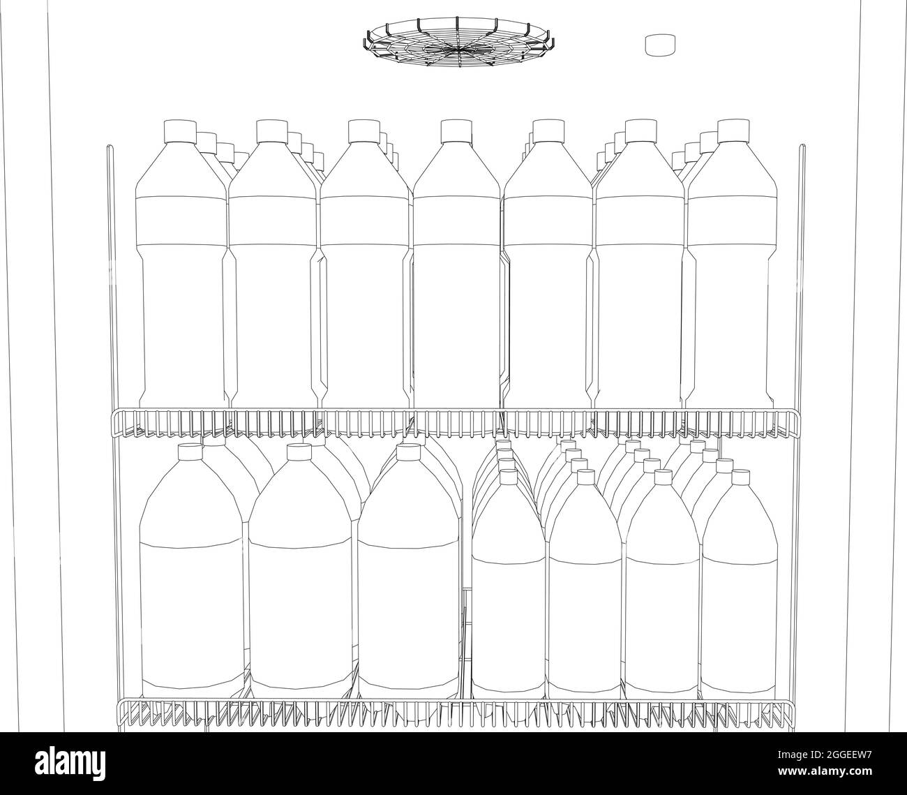 Contour of a shop refrigerator with bottles of drinks from black lines ...