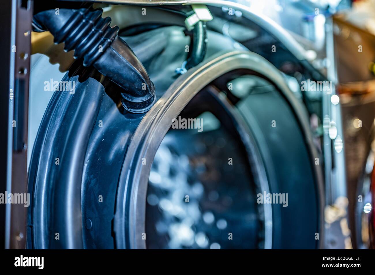 Selective Focus on the gasket mount of a front loading washing machine ...