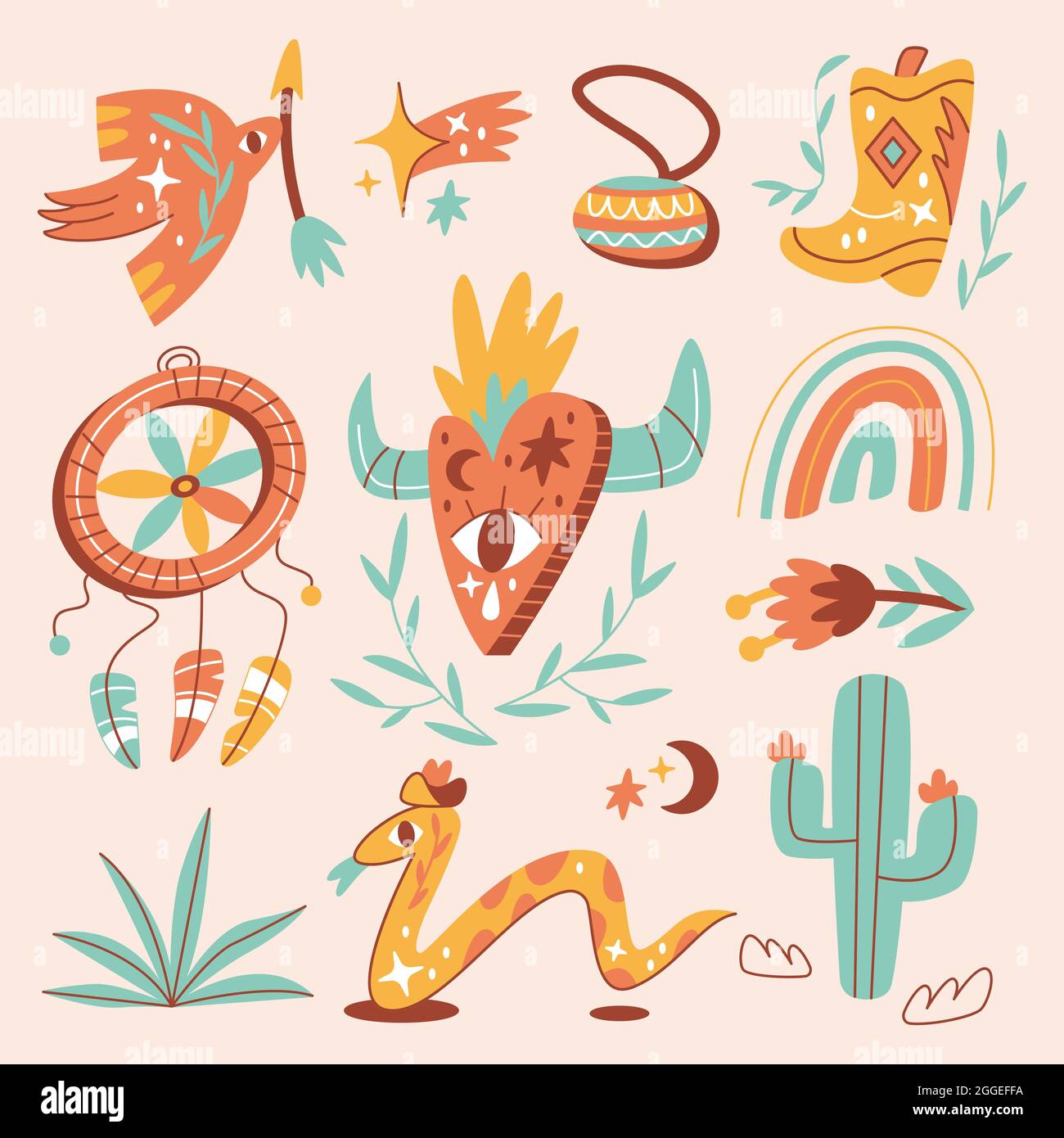 Hand drawn boho elements set Vector illustration Stock Vector Image ...