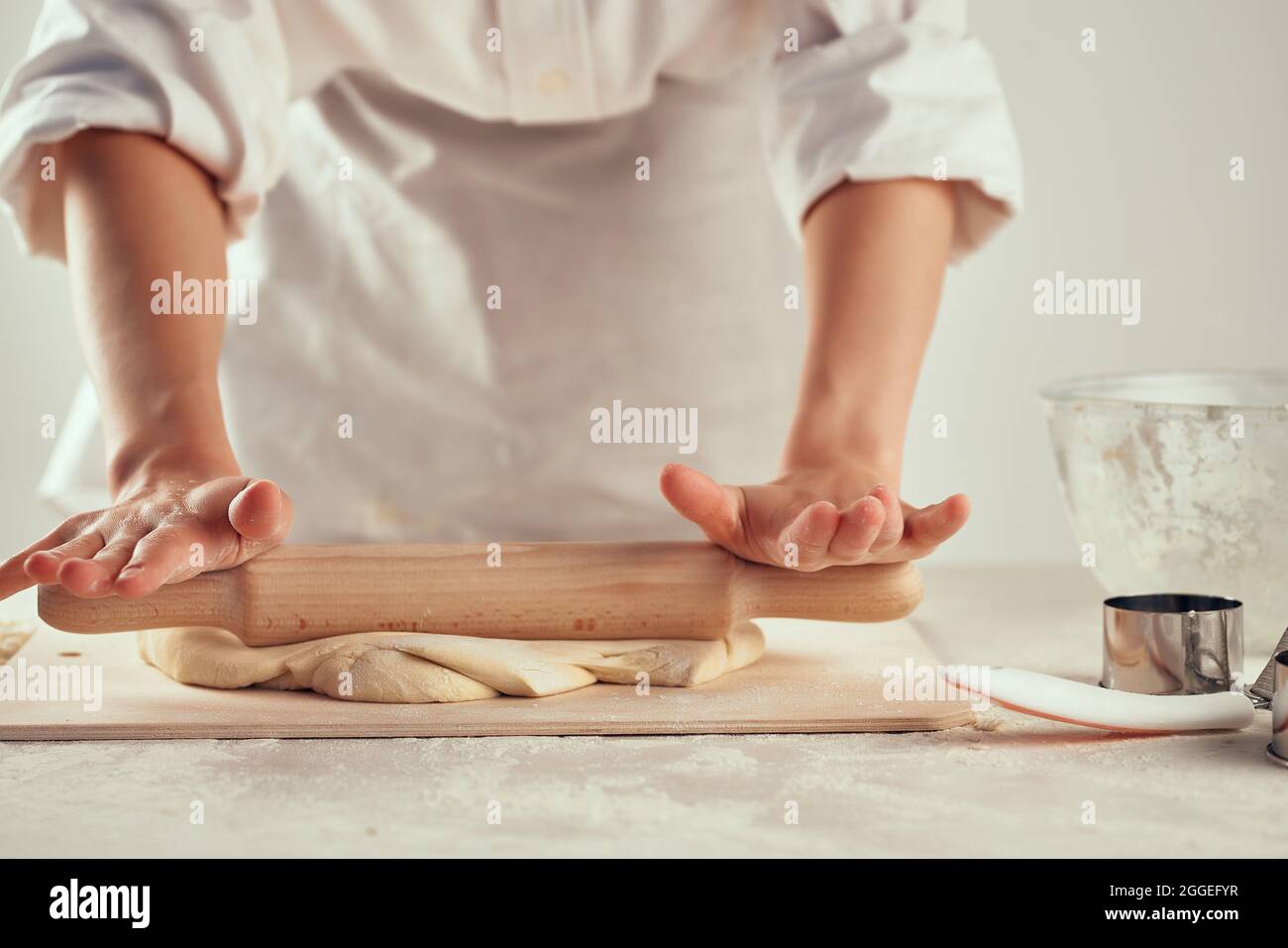 rolling dough flour products kitchen flour cooking homework Stock Photo ...