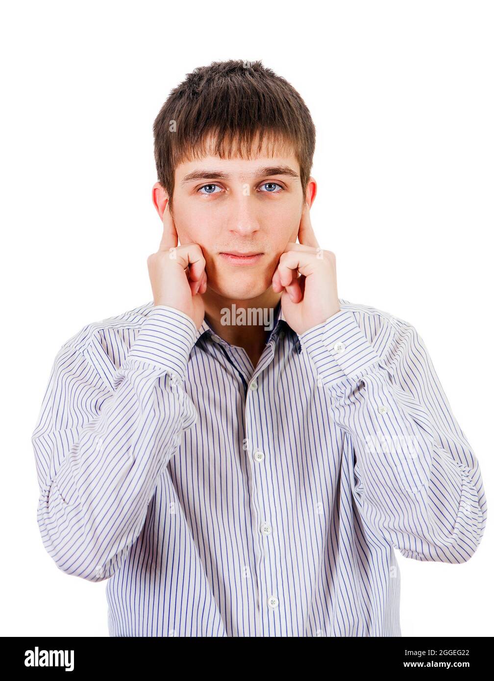 Young Man Cover the Ears Isolated on the White Background Stock Photo ...