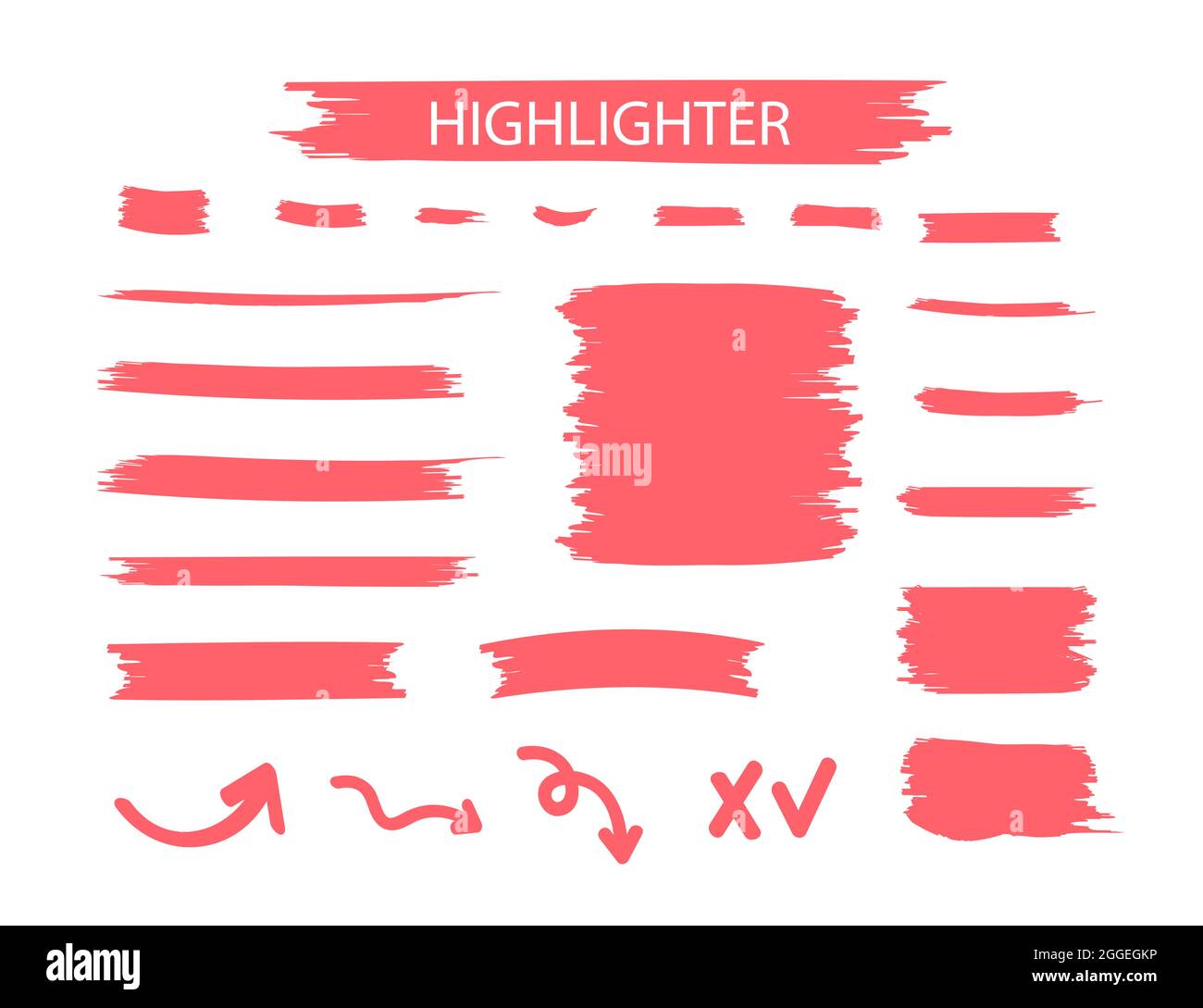 Red Highlighter Marker Strokes. Yellow watercolor hand drawn highlight ...