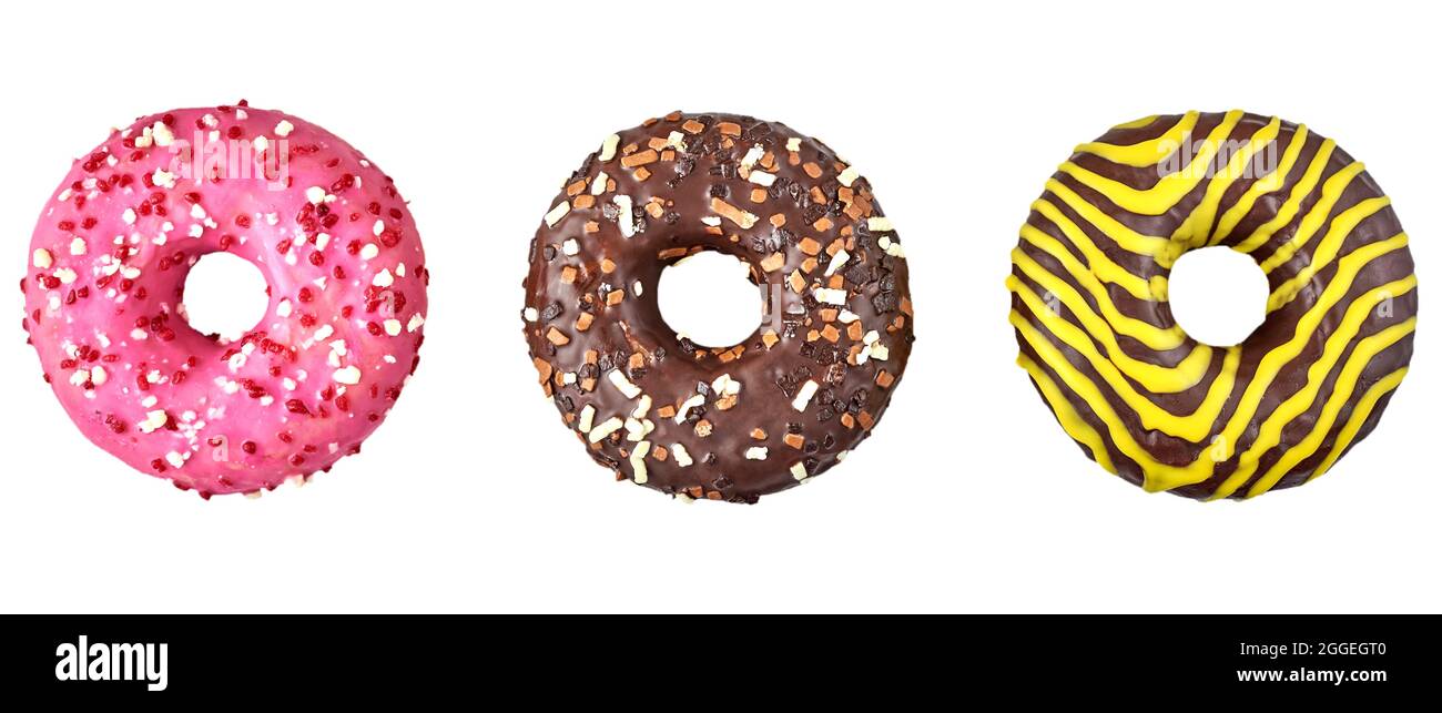 Three donuts isolated on a white background Stock Photo - Alamy