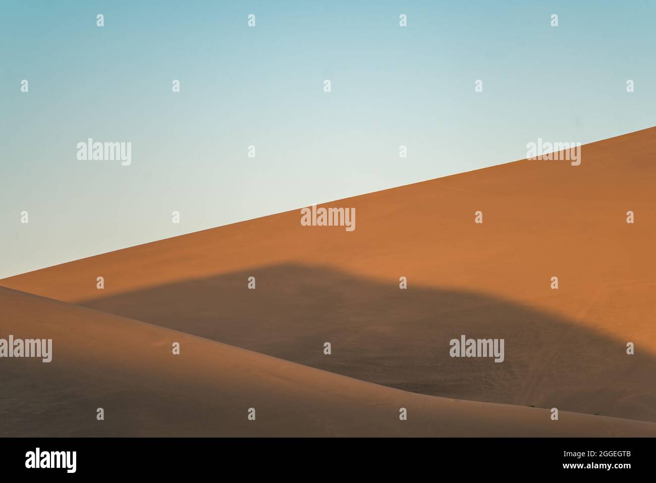 Sunset view of the landscape of desert in Dunhuang, China Stock Photo ...