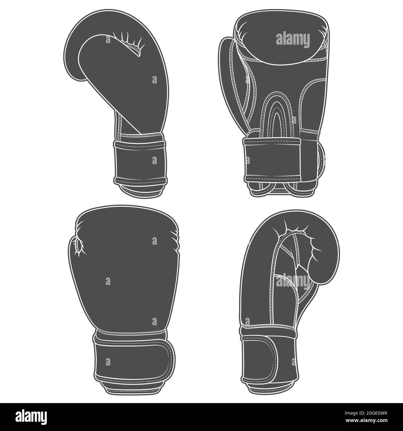 Set of illustrations with boxing gloves. Isolated vector objects on ...