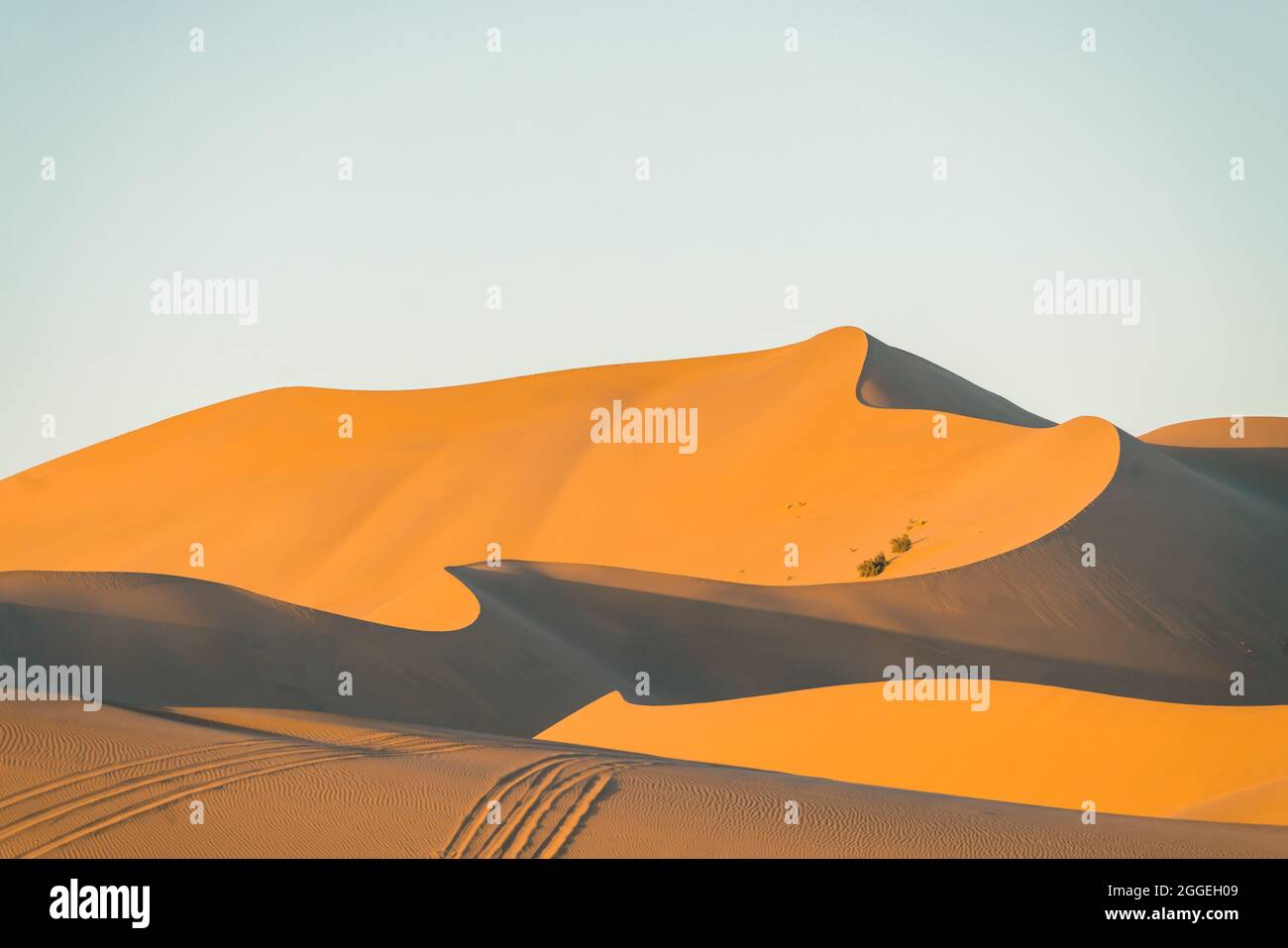 Sunset view of the landscape of desert in Dunhuang, China Stock Photo ...