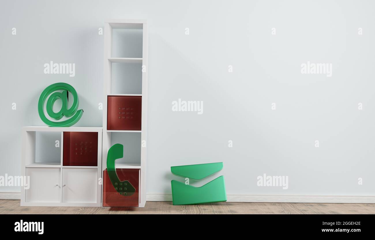 Business contact icons in magenta. phone, email and address 3D ...