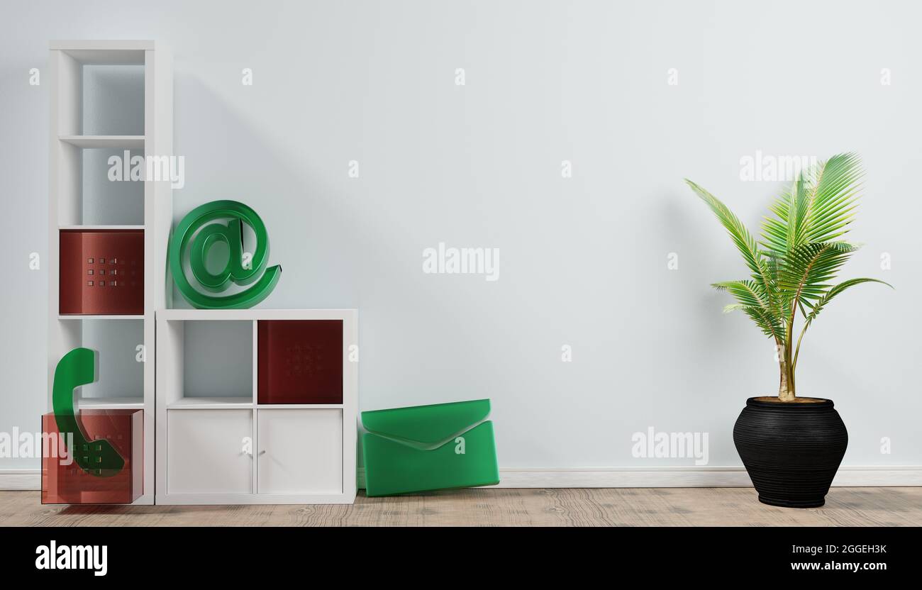 Business contact icons in magenta. phone, email and address 3D ...