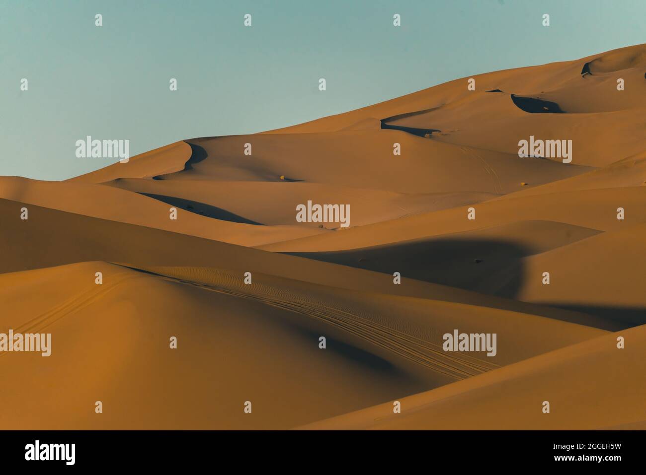 Sunset view of the landscape of desert in Dunhuang, China Stock Photo ...