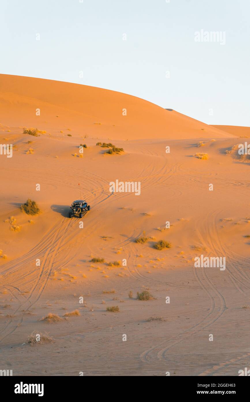 Sunset view of the landscape of desert in Dunhuang, China Stock Photo ...