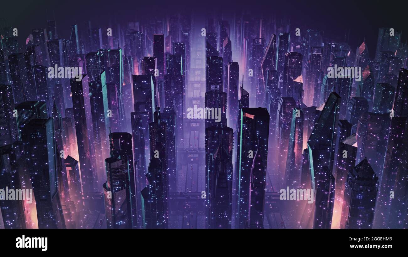 80s retrowave 3D illustration of a retro cityscape with glowing neon ...