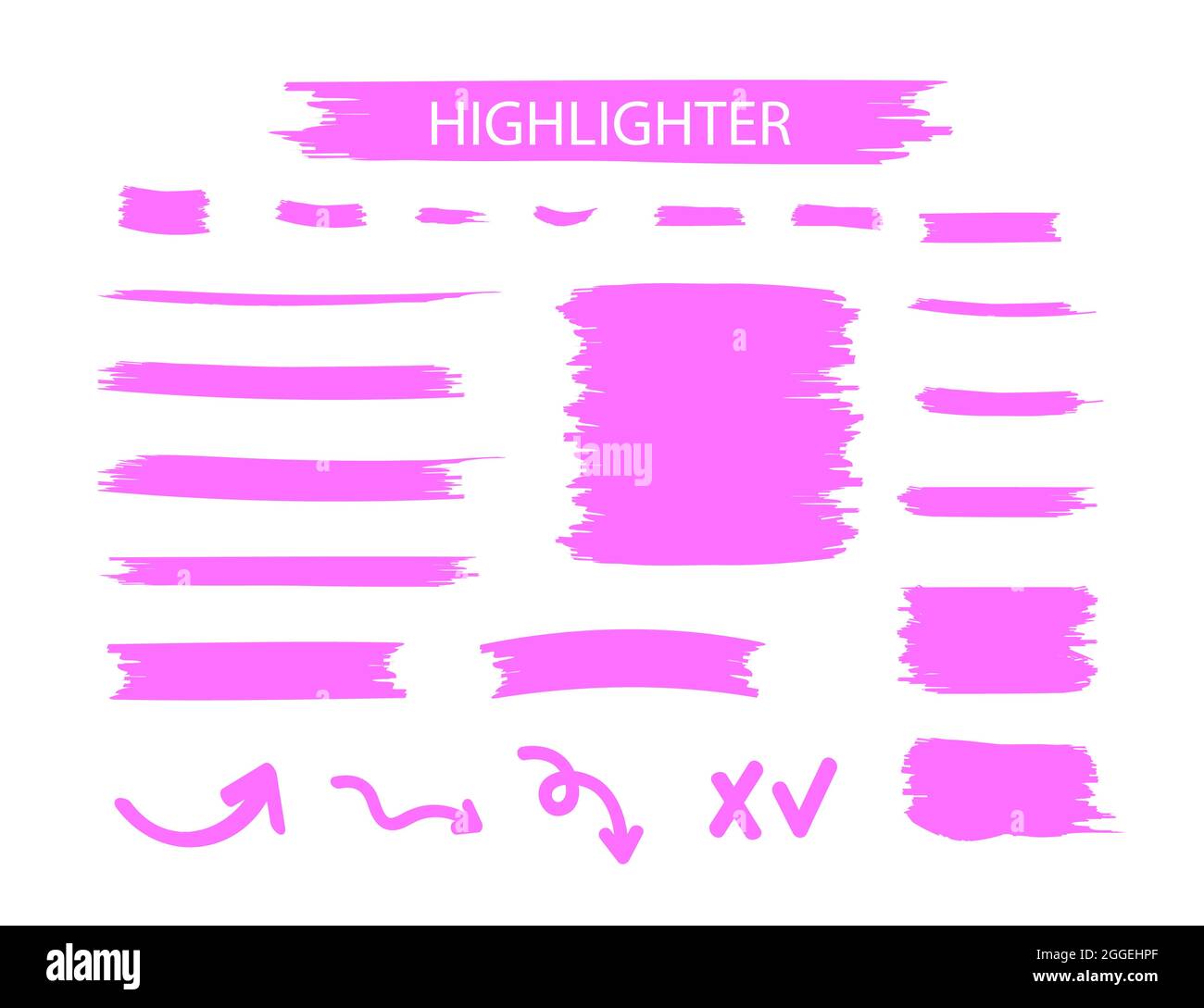 Pink Highlighter Marker Strokes. Yellow watercolor hand drawn highlight ...