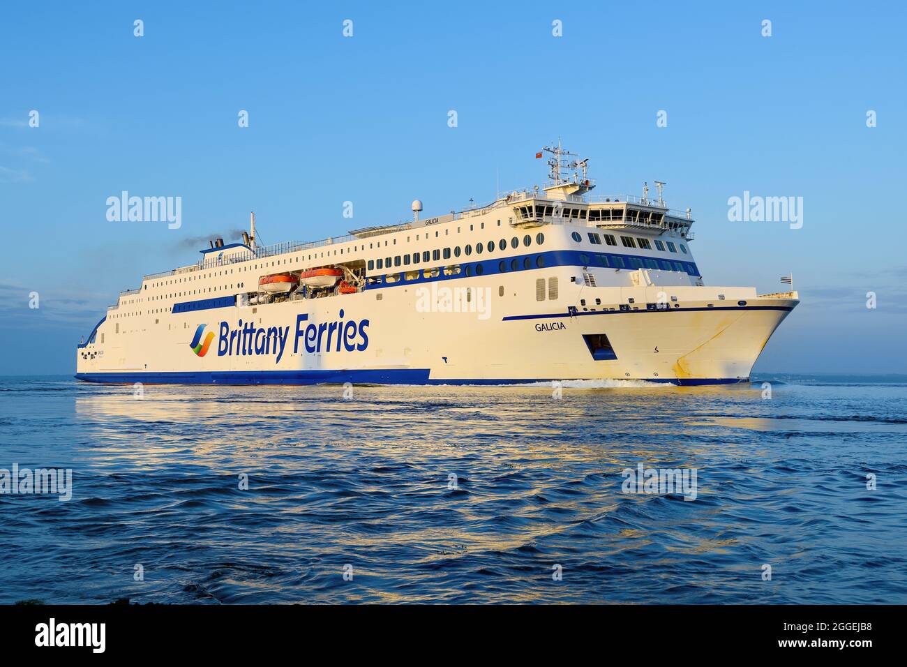 The Brittany Ferries E-Flexer ferry Galicia approaching Portsmouth Harbour at the end of a cross ...