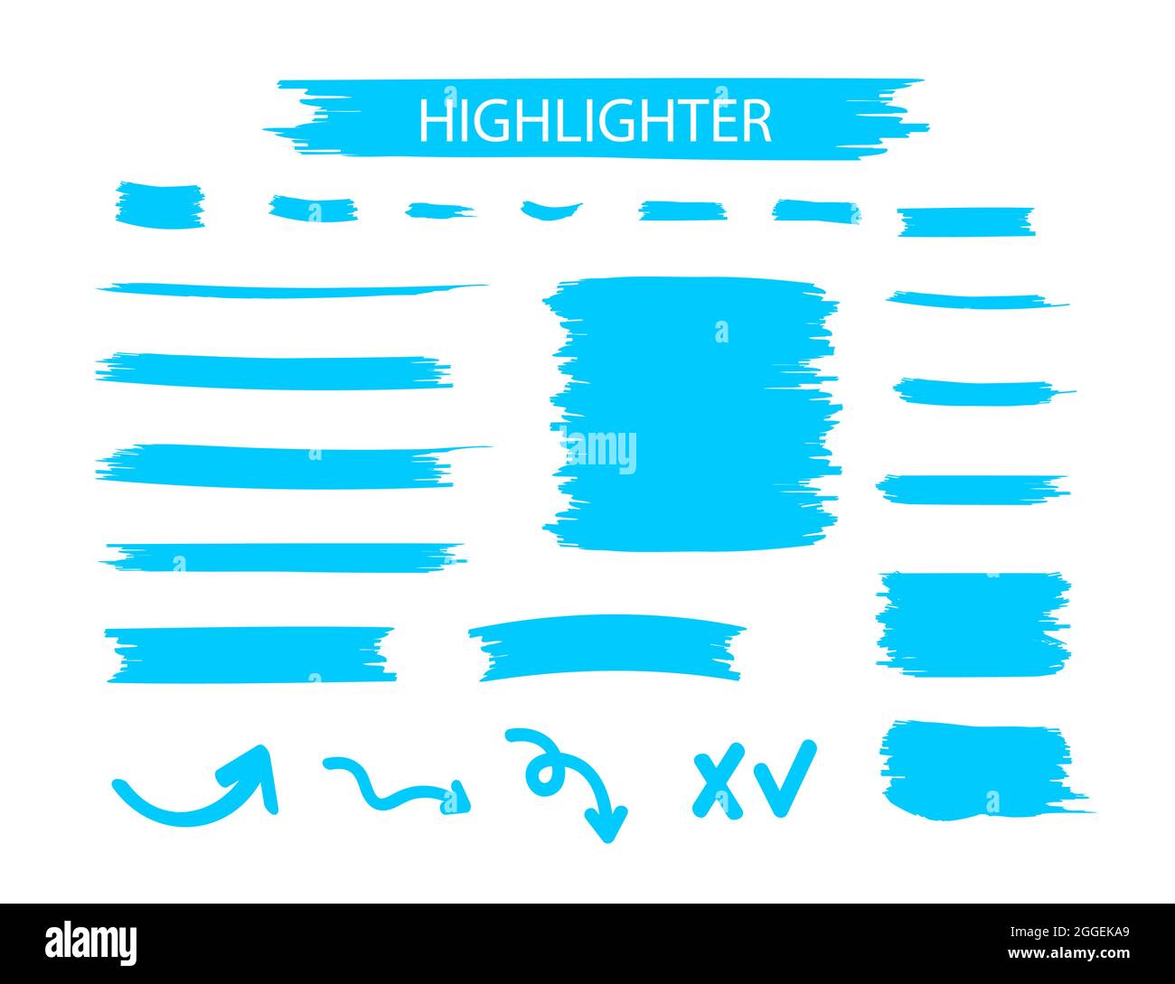 Blue Highlighter Marker Strokes. Yellow watercolor hand drawn highlight ...