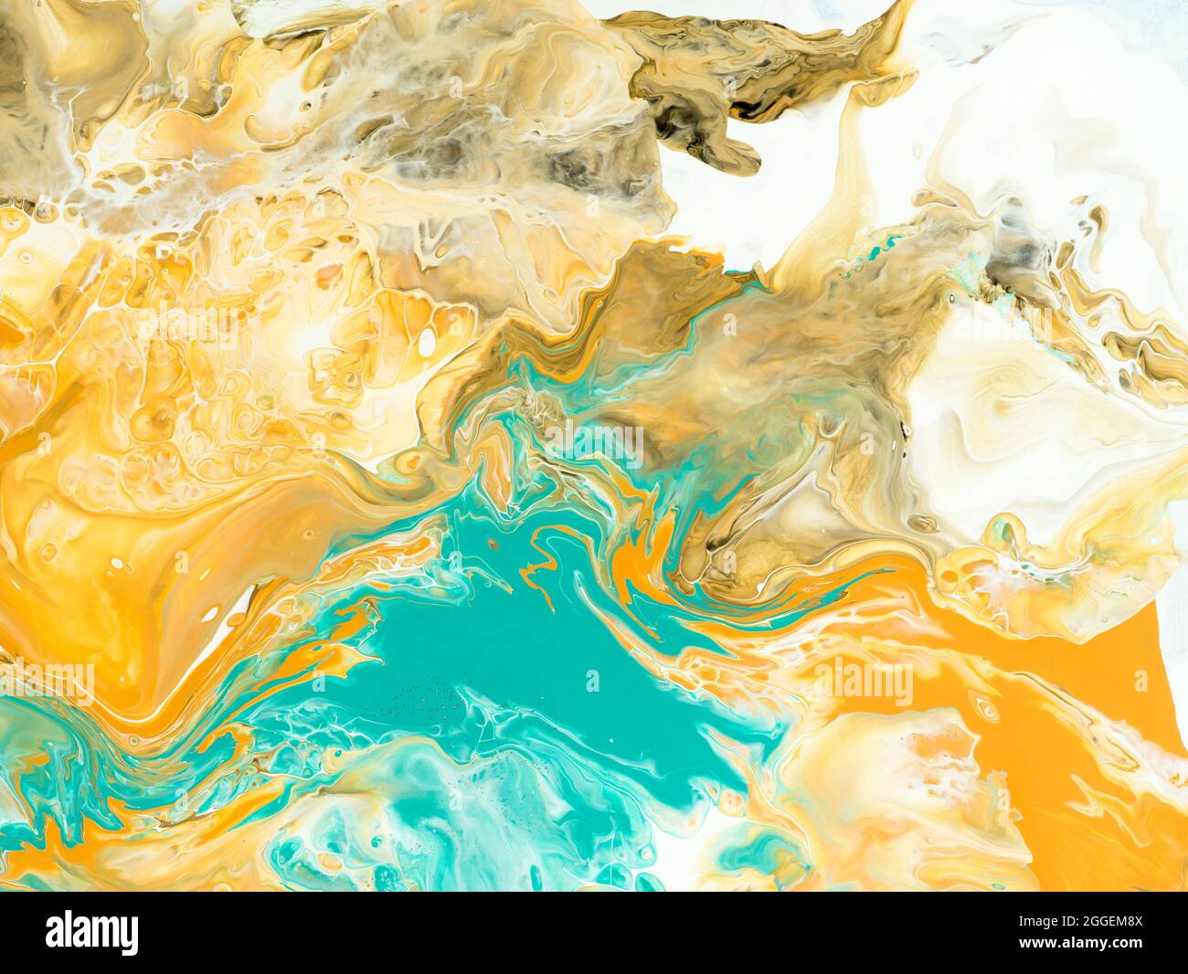 Turquoise wave with yellow abstract sea and sand, creative hand painted ...