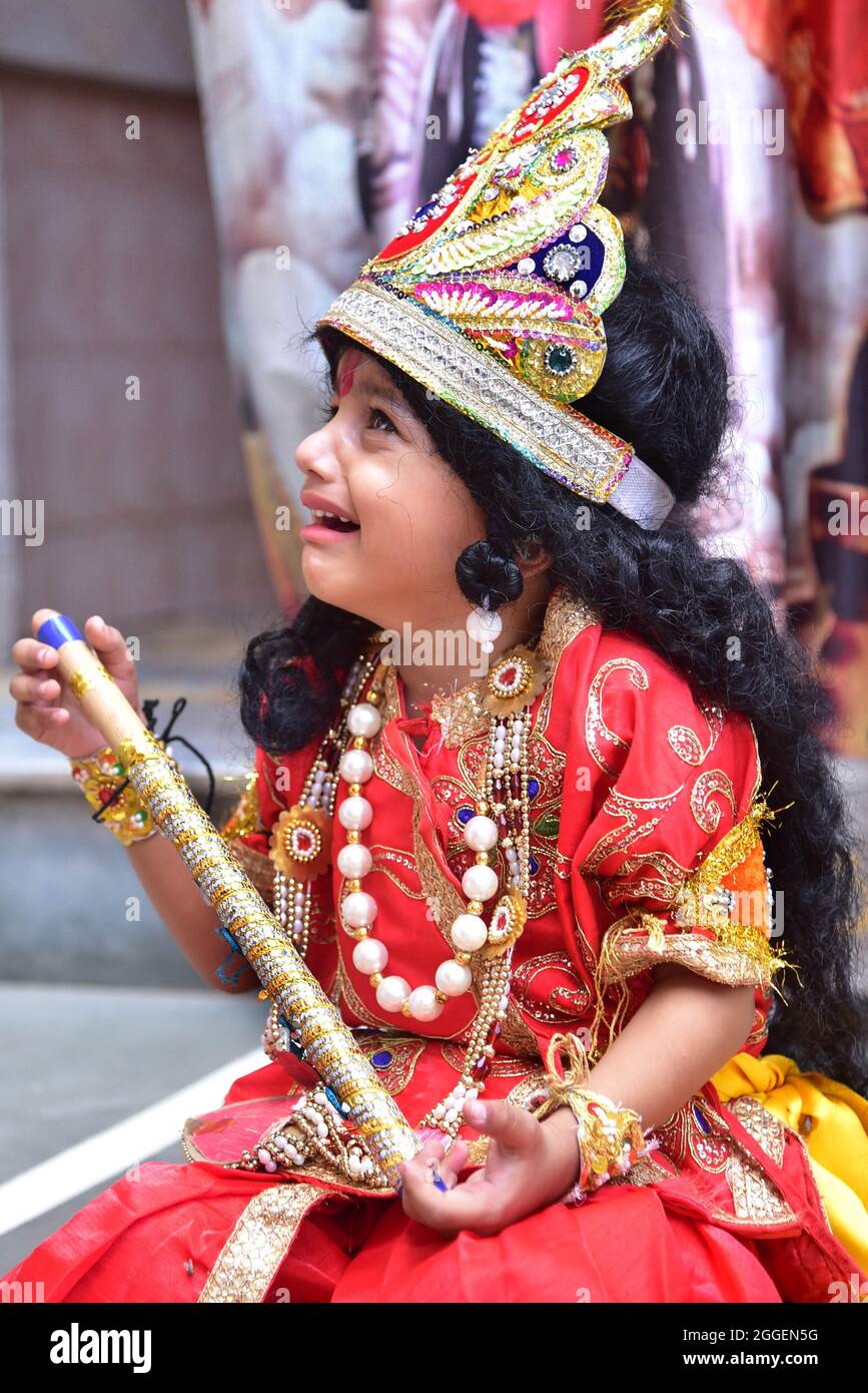 Bikaner, India. 30th Aug, 2021. Children dress up as Radha and Krishna ...