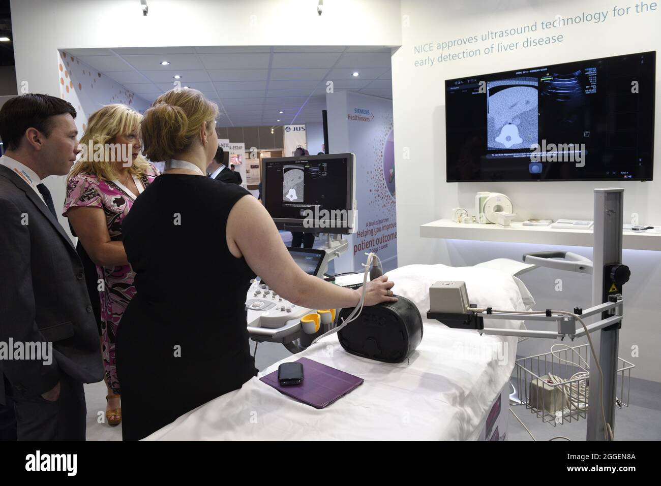 Ultrasound imaging scanning demonstration at an industry trade show ...