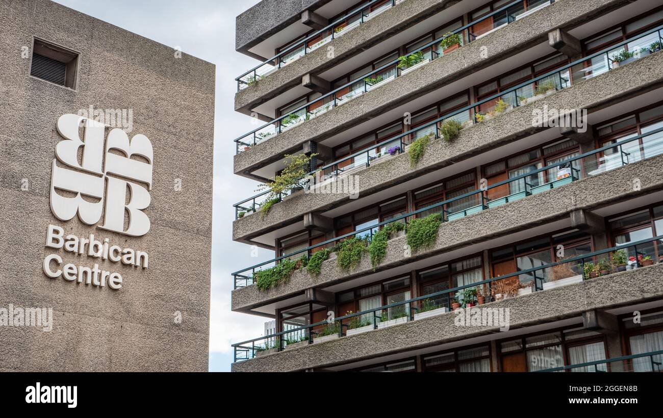 The Barbican Centre, London. The iconic brutalist architecture of the ...