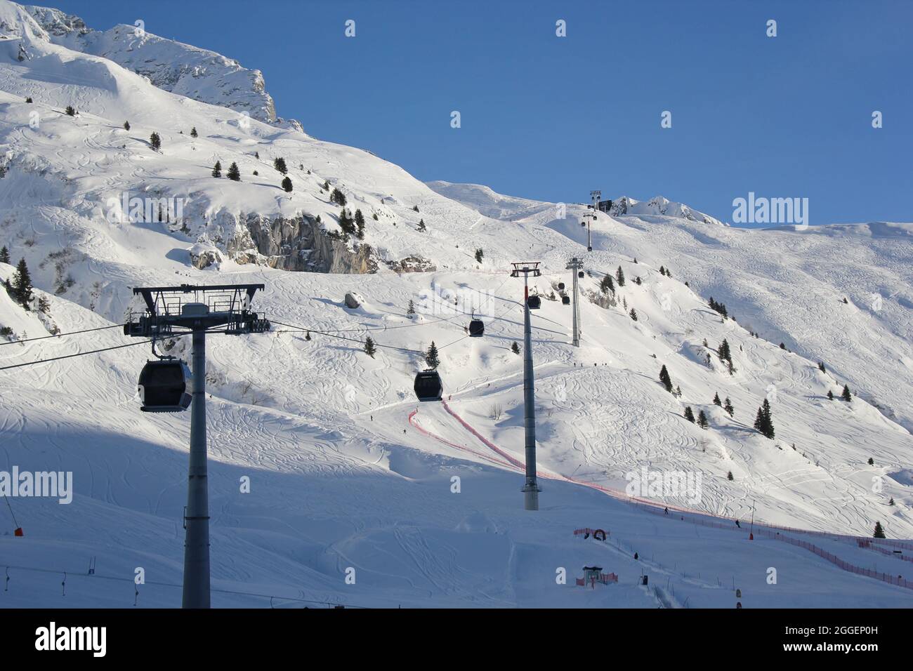 Ski Piste with Cable Car Lifts at Zurs and Lech am Arlberg Stock Photo ...
