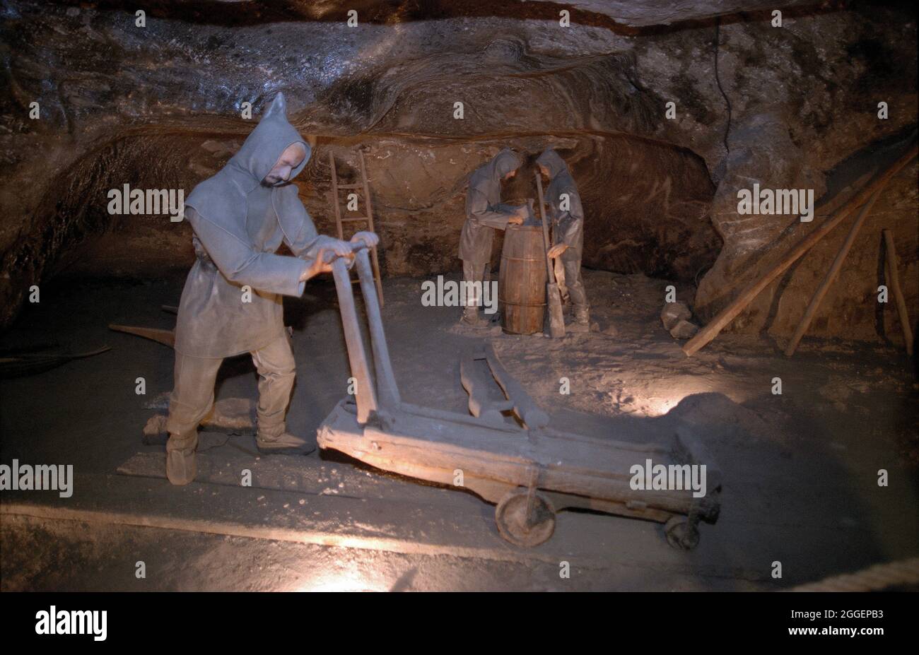Medieval workmen depicted in the Wieliczka Salt Mine (Polish: Kopalnia ...