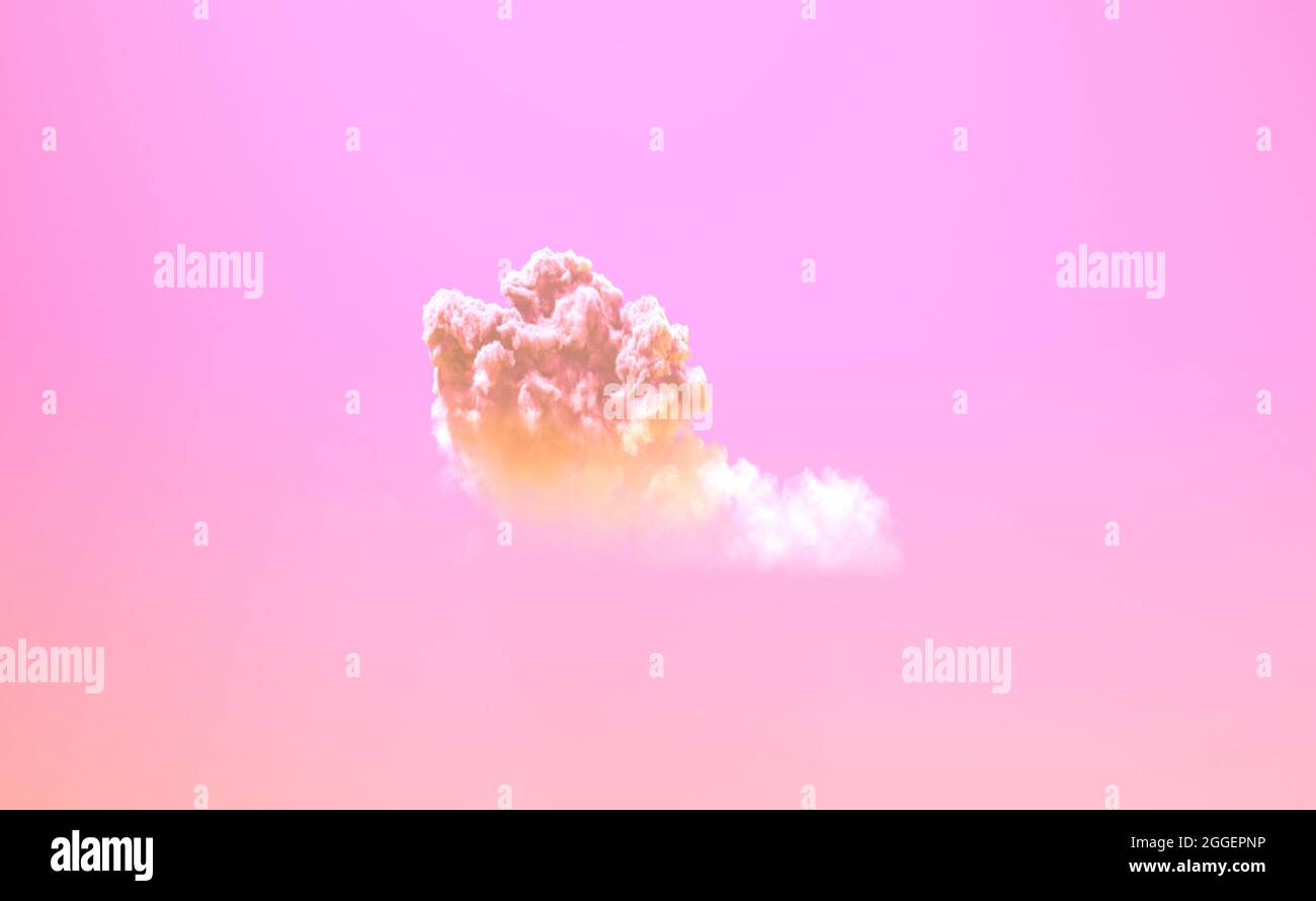 lone pink sundown huge cumulus cloud , digital nature 3D rendering ...