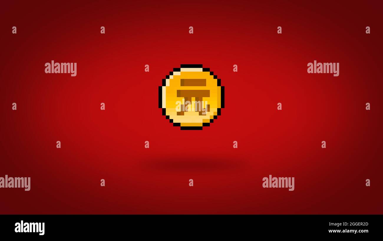 Pixel 8 bit Chinese yuan coin - high res 4k background Stock Photo - Alamy