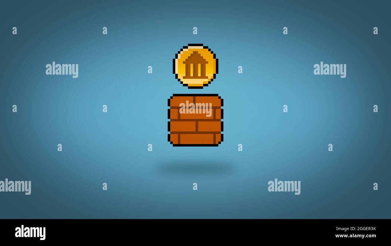 Pixel 8 bit government coin from gaming block - high res 4k background ...