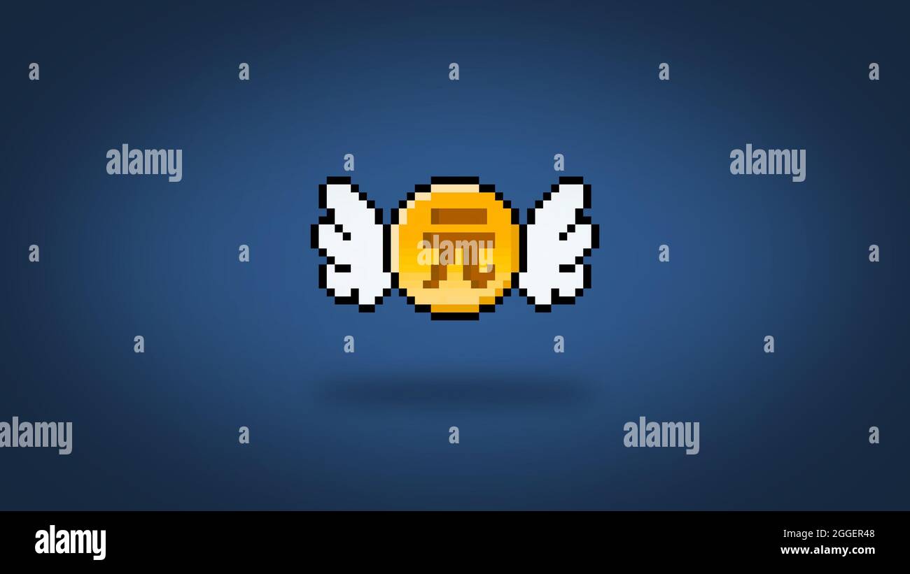 Pixel 8 bit Chinese Yuan coin with wings - high res 4k background Stock ...