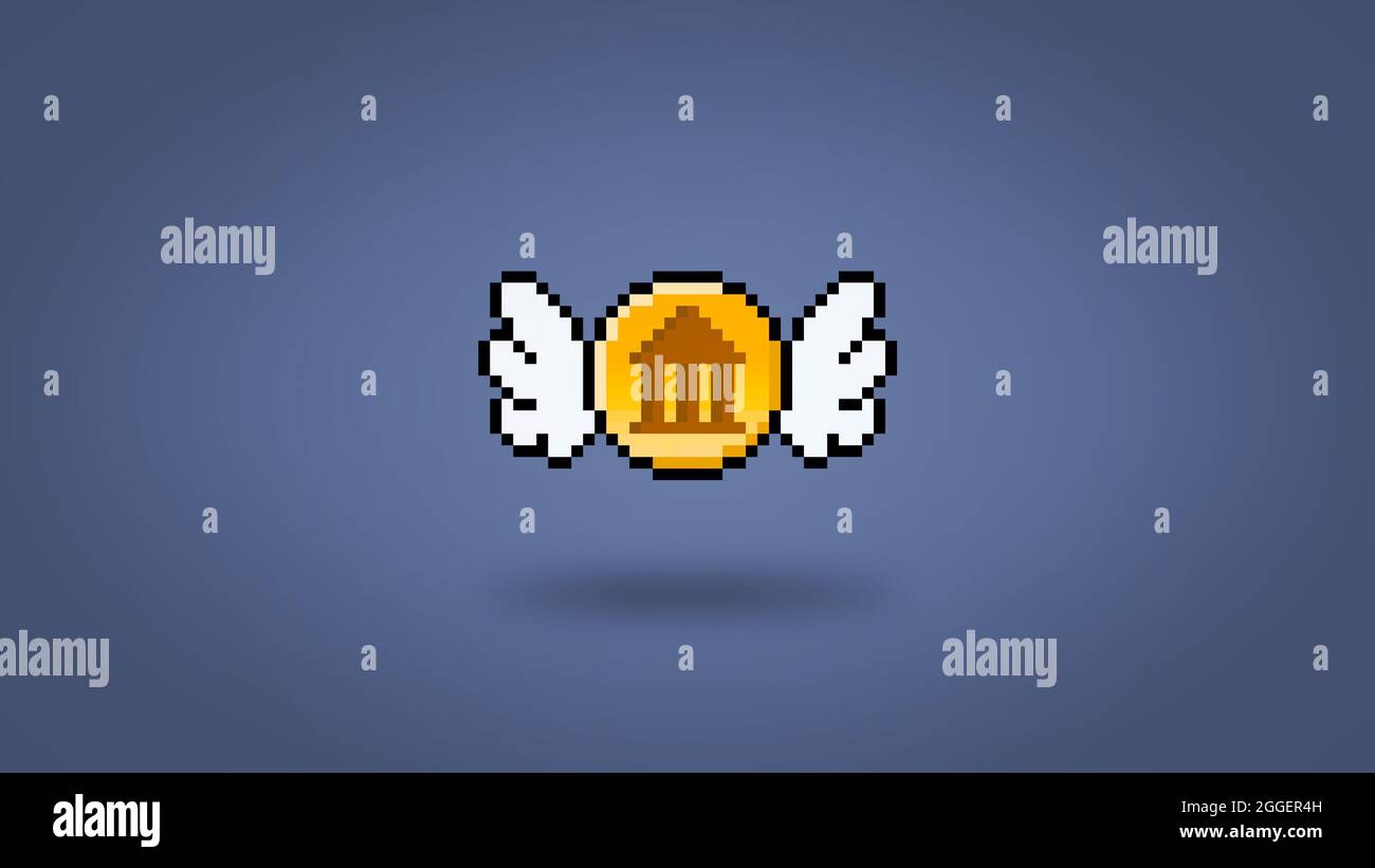 Pixel 8 bit government coin with wings - high res 4k background Stock ...