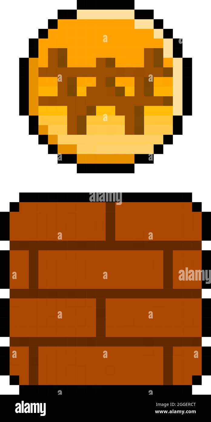 Pixel 8 bit South Korean Won coin from gaming block - vector, isolated ...