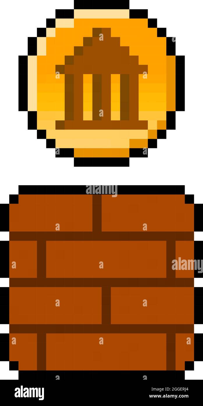 Pixel 8 bit government coin from gaming block - vector, isolated Stock ...
