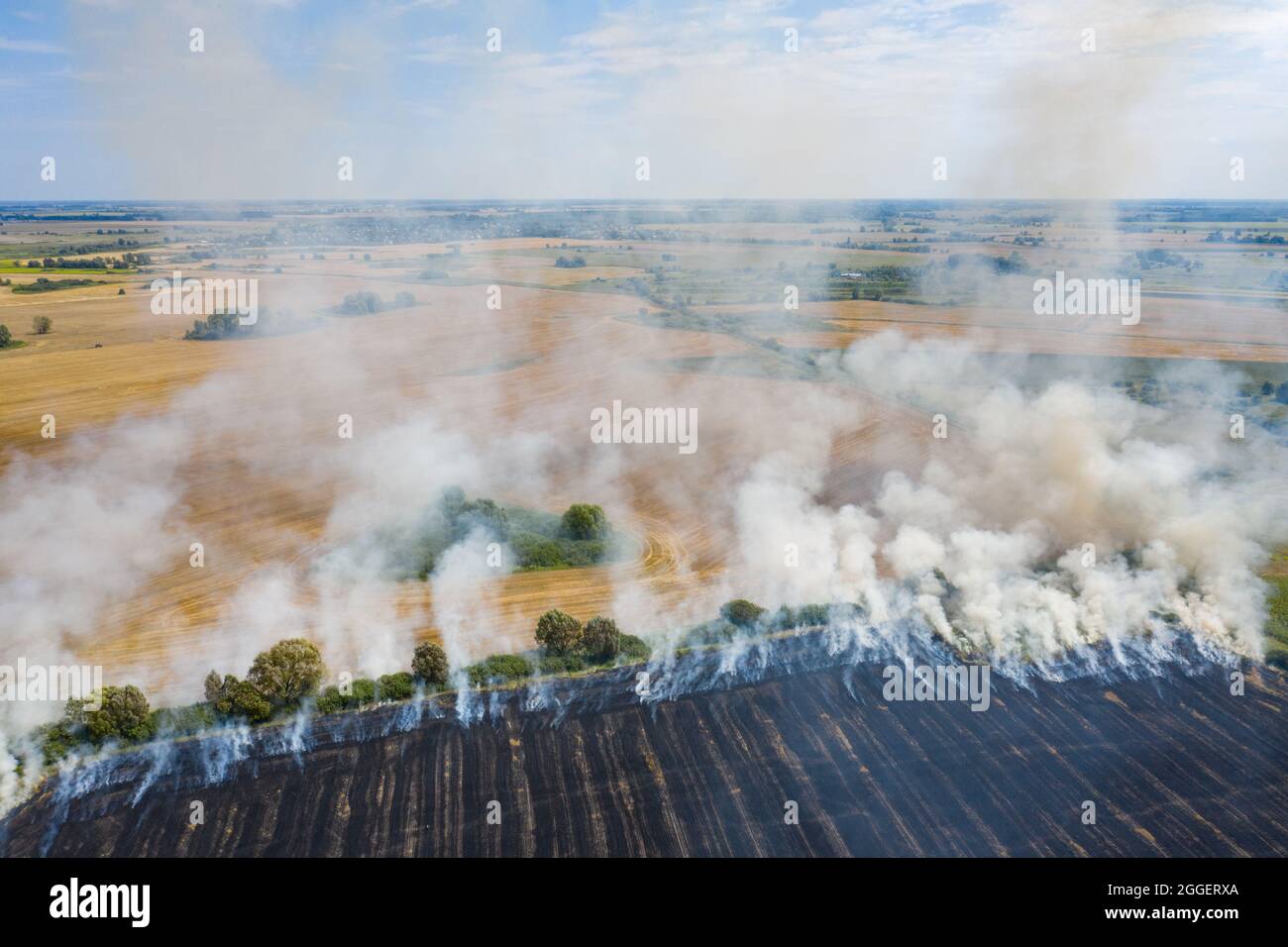 Aerial view of a fire in cultivated fields Stock Photo - Alamy