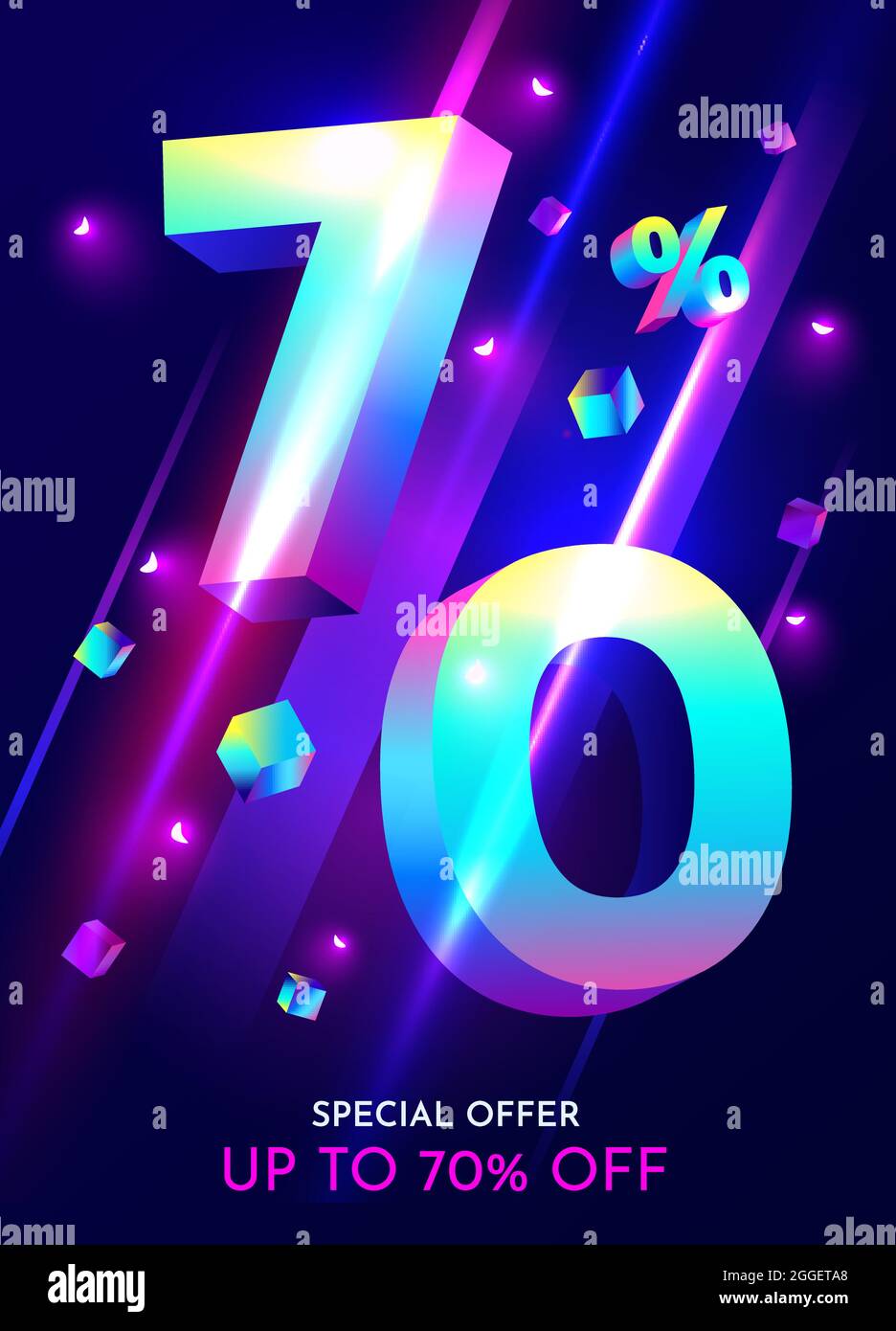 70 percent Off. Discount creative composition. Mega sale neon banner ...