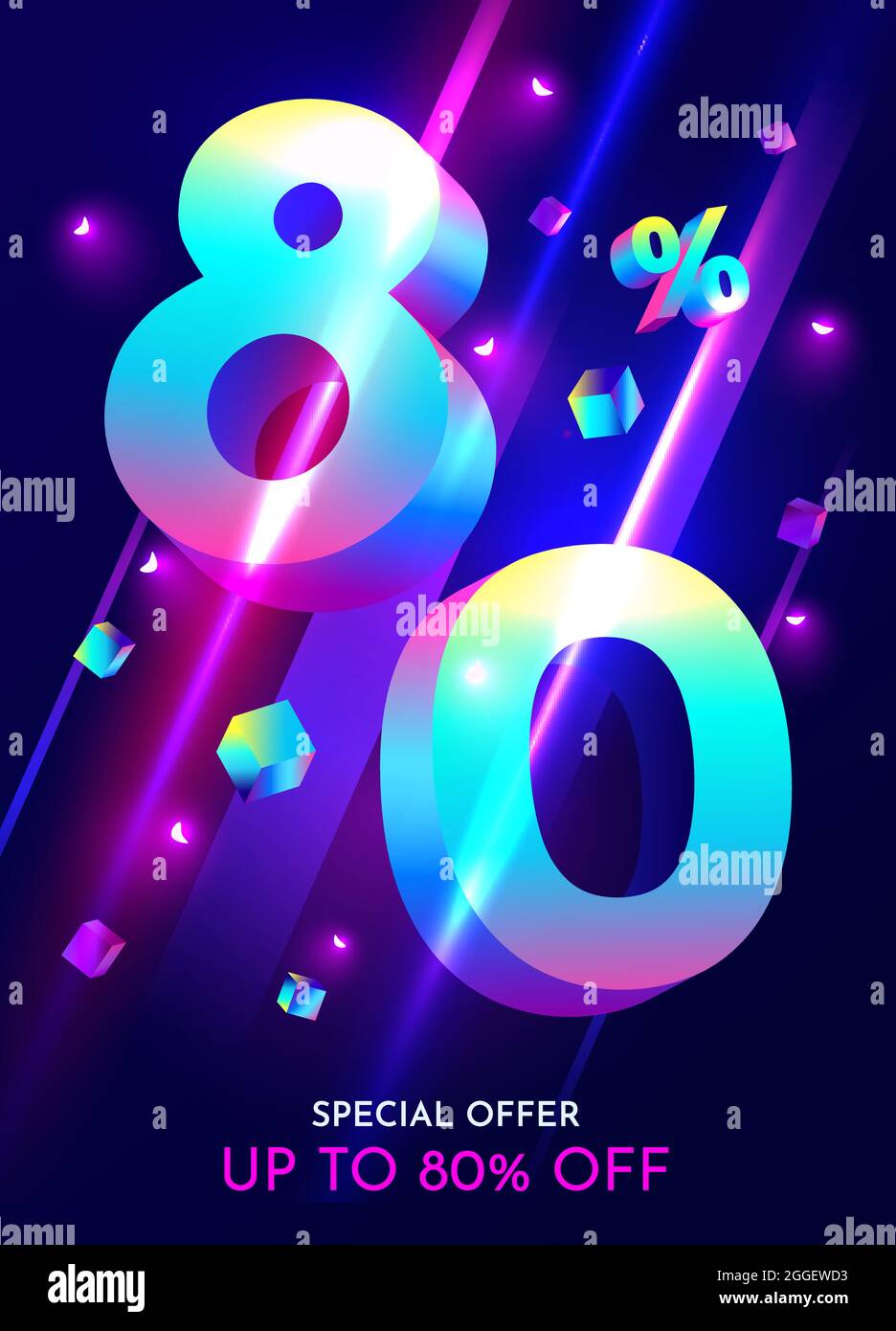 80 percent Off. Discount creative composition. Mega sale neon banner ...