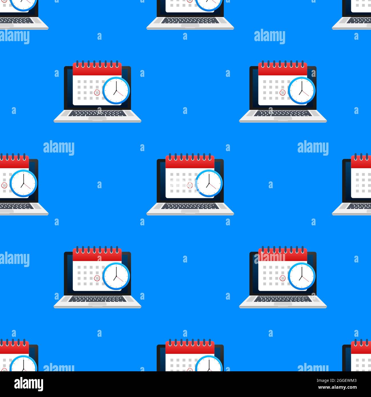 Calendar and clock on laptop screen pattern. Schedule concepts. Modern ...